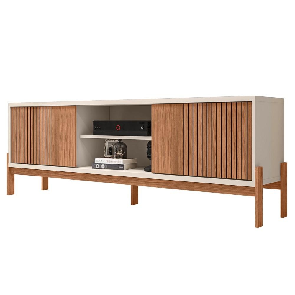 Rack Para Sala Bancada de TV 72 Pol Ripado 184cm Tannen Freijó/Off White - Caemmun | Shopee Brasil