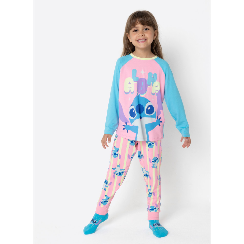 Pijama Manga Longa Menina Stitch - Disney | Shopee Brasil