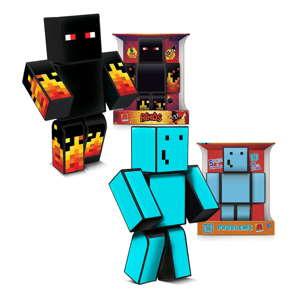 Kit com 2 Bonecos Articulado Jogo Minecraft Problems e Athos | Shopee ...