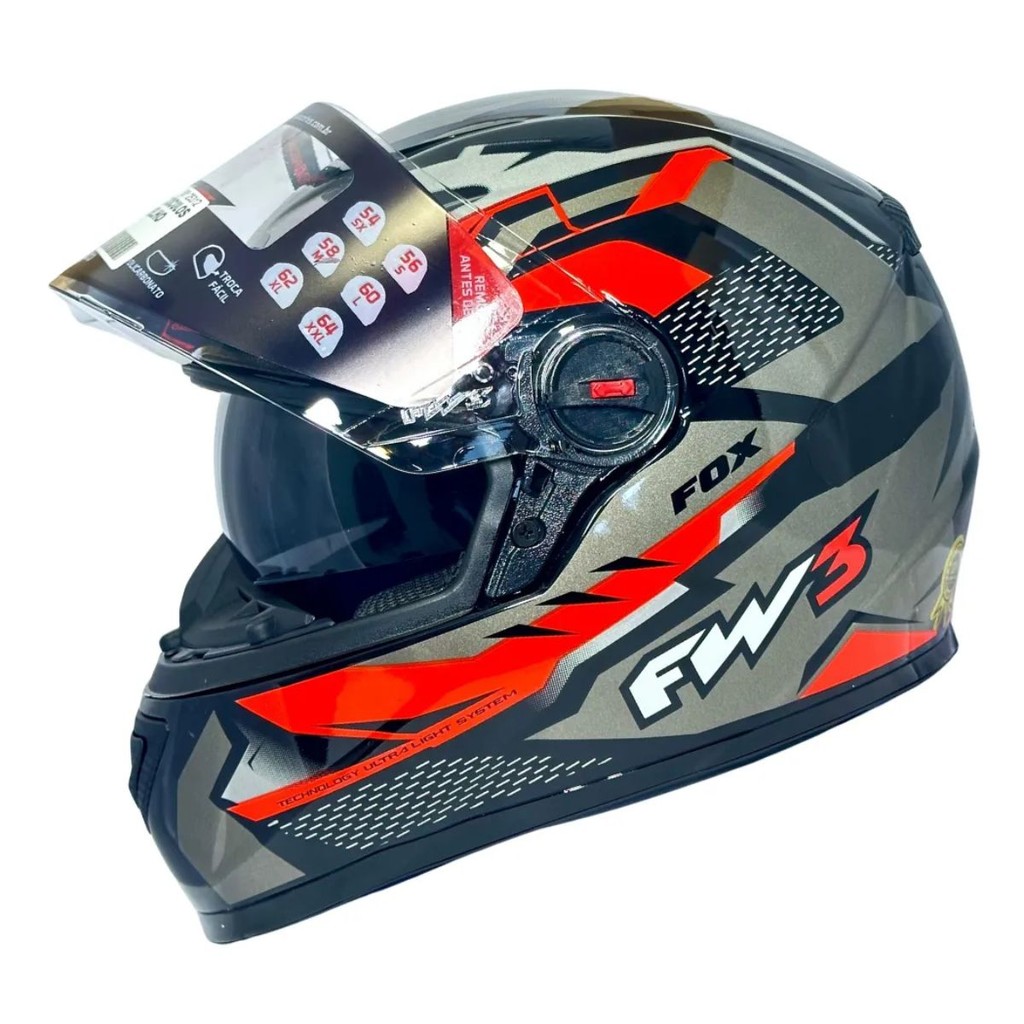 CAPACETE FW3 GTX FOX PRETO E VERMELHO COM OCULOS INTERNO | Shopee Brasil