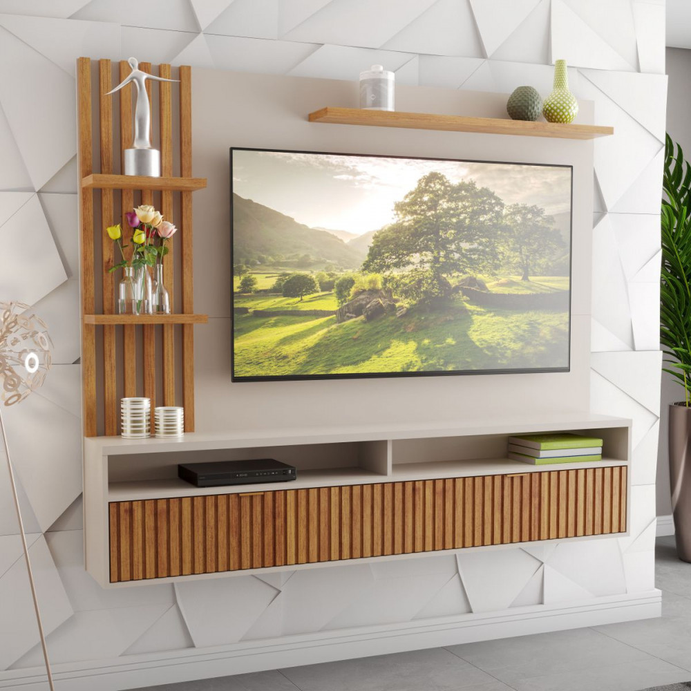 Painel Para TV Até 65 Polegadas Aurora Off White Mel Ripado Viero | Shopee Brasil