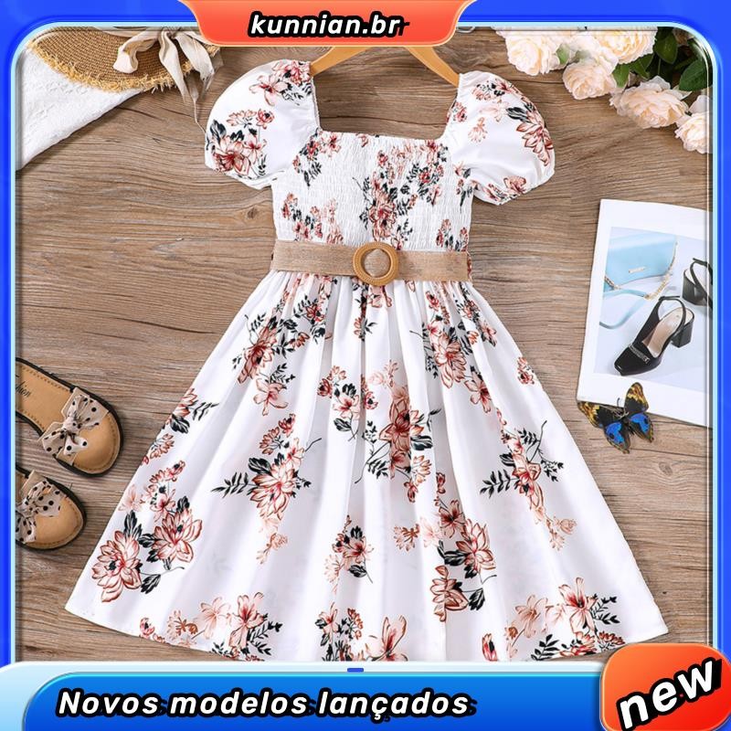 Novo Vestido De Verão Menina 8-12 Anos Manga Curta Cinto De Seda Moda ...