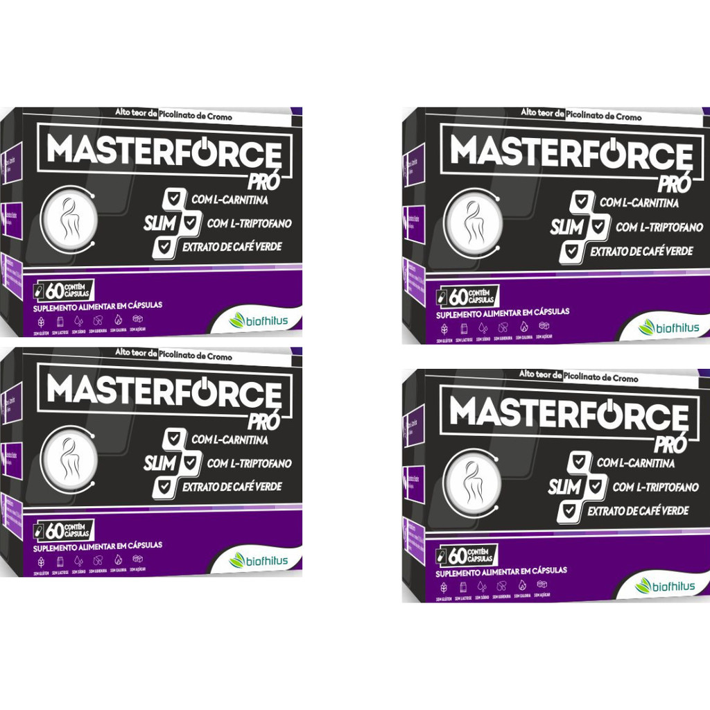 Kit Com 4 Masterforce Pró Slim 60cps - Biofhitus | Shopee Brasil