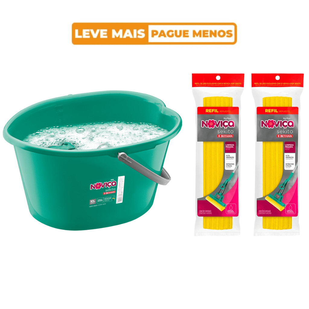 Kit Balde Sekito 10L + 2 Refil Mop Sekito Noviça Bettanin | Shopee Brasil