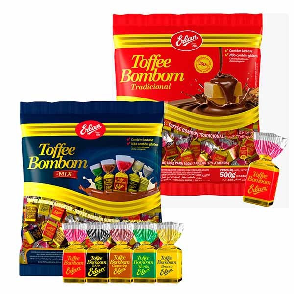 Kit Bombom Erlan Toffe Mix Sabores 500g e Toffe chocolate Tradicional ...
