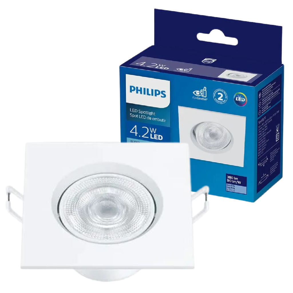Kit 9 Spot Led Philips Quadrado Embutir 4.2w Luz Branca Frio 6500K | Shopee Brasil