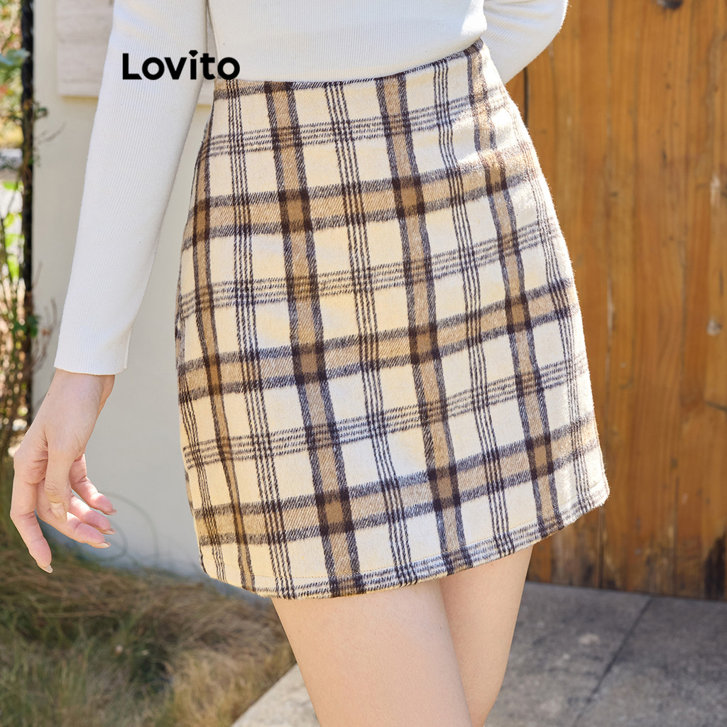 Lovito Saias Colorblock Xadrez Casual para Mulheres L108ED791 | Shopee ...
