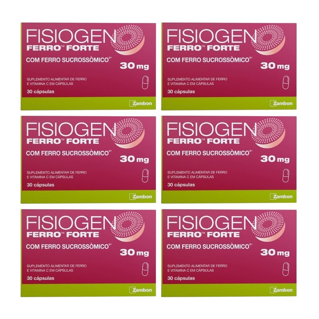 Kit Fisiogen Ferro Forte 30mg Com 6Un De 30 Cápsulas Cada | Shopee Brasil