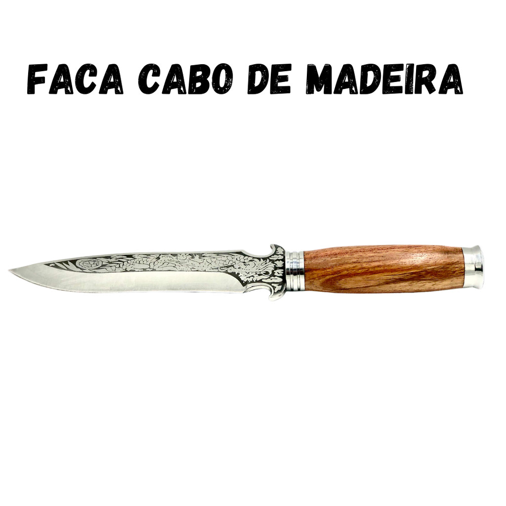 Faca Churrasco Caça e Pesca Cabo Artesanal em Madeira e Metal - 1249 ...
