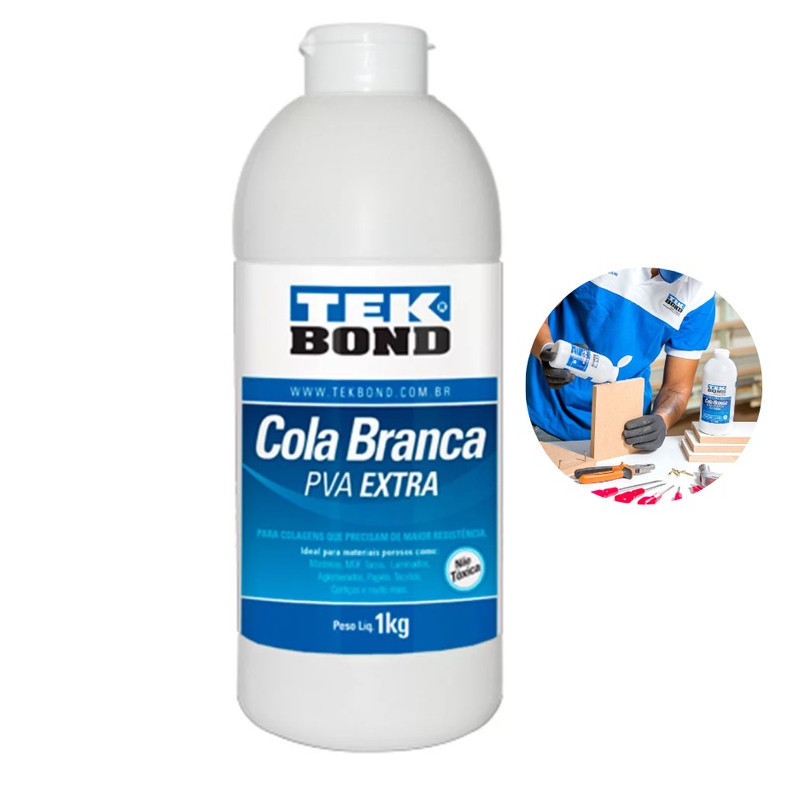 Cola Branca PVA Extra 500g | 1kg Tekbond Para Artesanato, Marcenaria ...