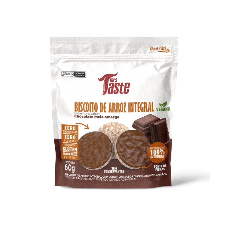 BISCOITO DE ARROZ POUCH CHOCOLATE MEIO AMARGO 60G MR TASTE | Shopee Brasil