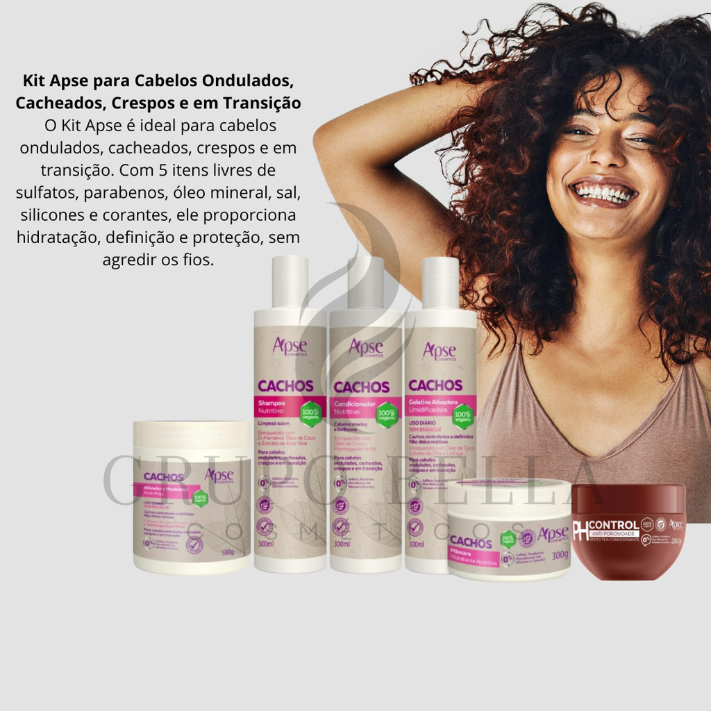 Kit Completo Cachos Apice - Shampoo, Condicionador, Gelatina, Máscara, Ativador e pH | Shopee Brasil