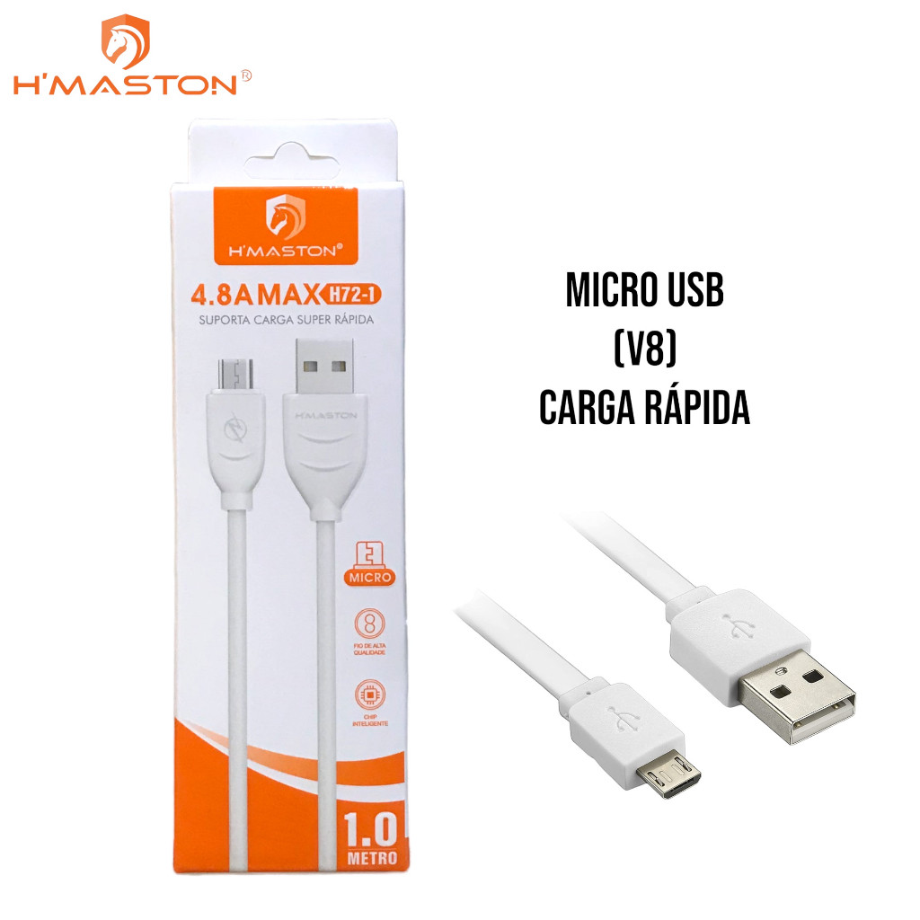 Cabo USB V8 (Micro USB) 4.8A Suporta Carga Super Rápida e Transmissão de Dados H'Maston H72-1 ...
