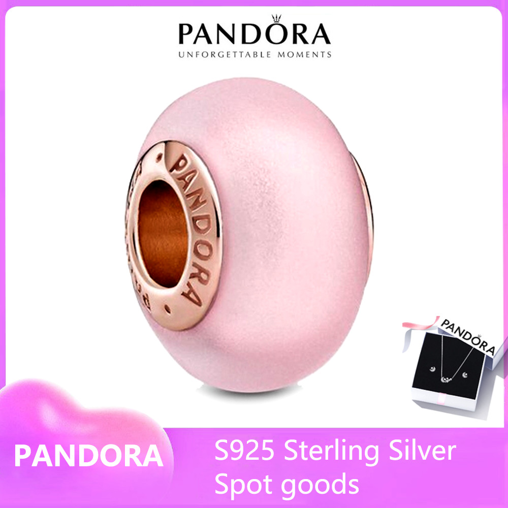 Prata Pandora s925 100 % original [789421c00] Contas De Vidro Murano Encantos Rosa Fosco ...