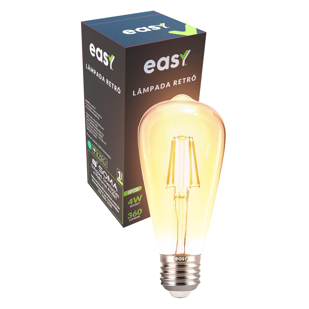 Lâmpada de Led ST64 Retro Vintage Ambar 4w 2400k E27 Bivolt Easy Luz ...