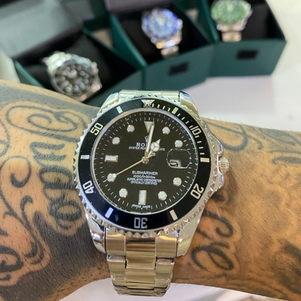 Relógio ROLEX SUBMARINER DE LUXO Prata Preto | Shopee Brasil