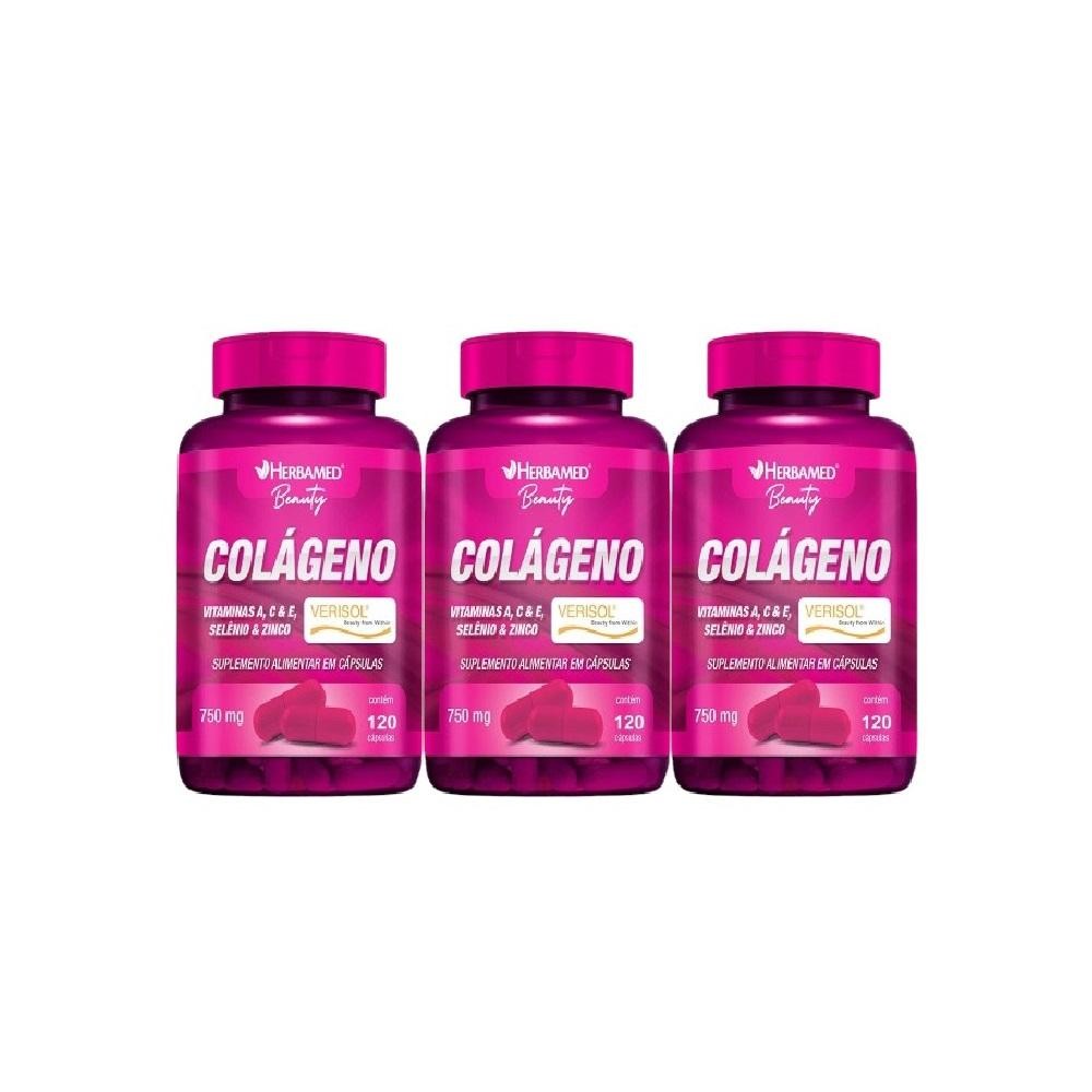 Kit Herbamed Beauty Colágeno + Vitaminas Com 3 Potes 120 Cápsulas Cada ...