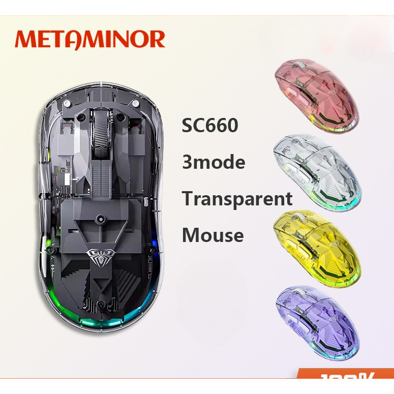 Aula SC660 Mouse Para Jogos Sem Fio Transparente Bluetooth/2.4G ...