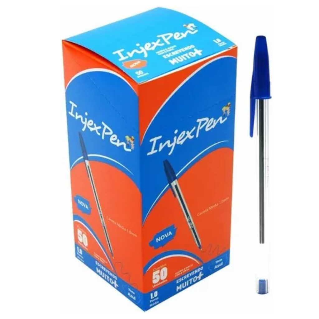 Caneta Esferográfica Azul 1.0mm Caixa 50 Un Injex Pen | Shopee Brasil