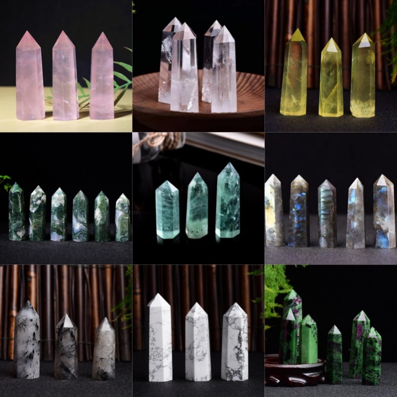 Coluna De Cristal Amarelo Rosa Branco De 7-8 Cm Prisma hexagonal De ...