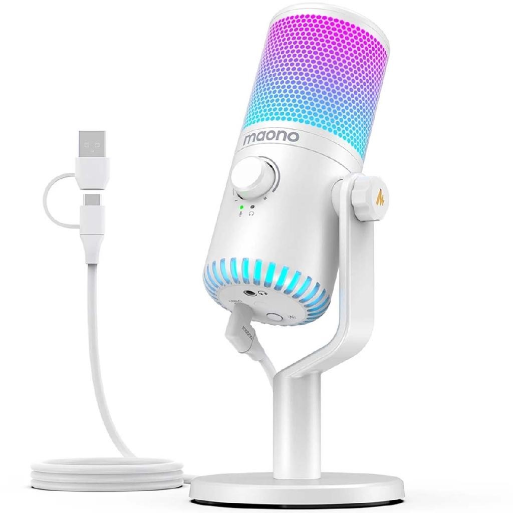 Microfone Condensador Usb Gamer Rgb Programavel Branco Maono | Shopee ...