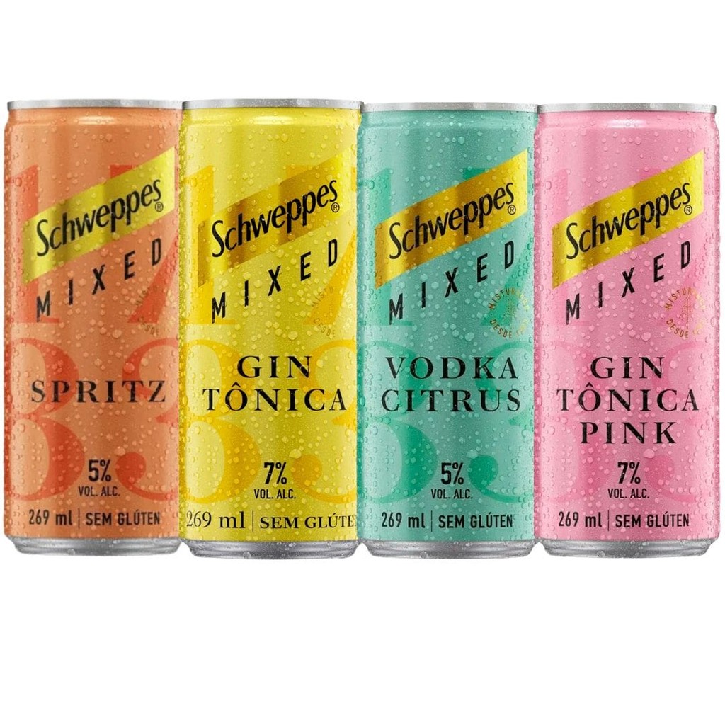 Schweppes Mixed Gin Tônica Pink Rosé Vodka Citrus Spritz Lata 269ml Sem Glúten Drink Pronto GT ...