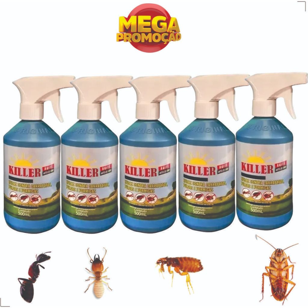 Kit 05 Veneno para Barata Formiga Cupim Pulgas e Carrapatos Killer 500 ...