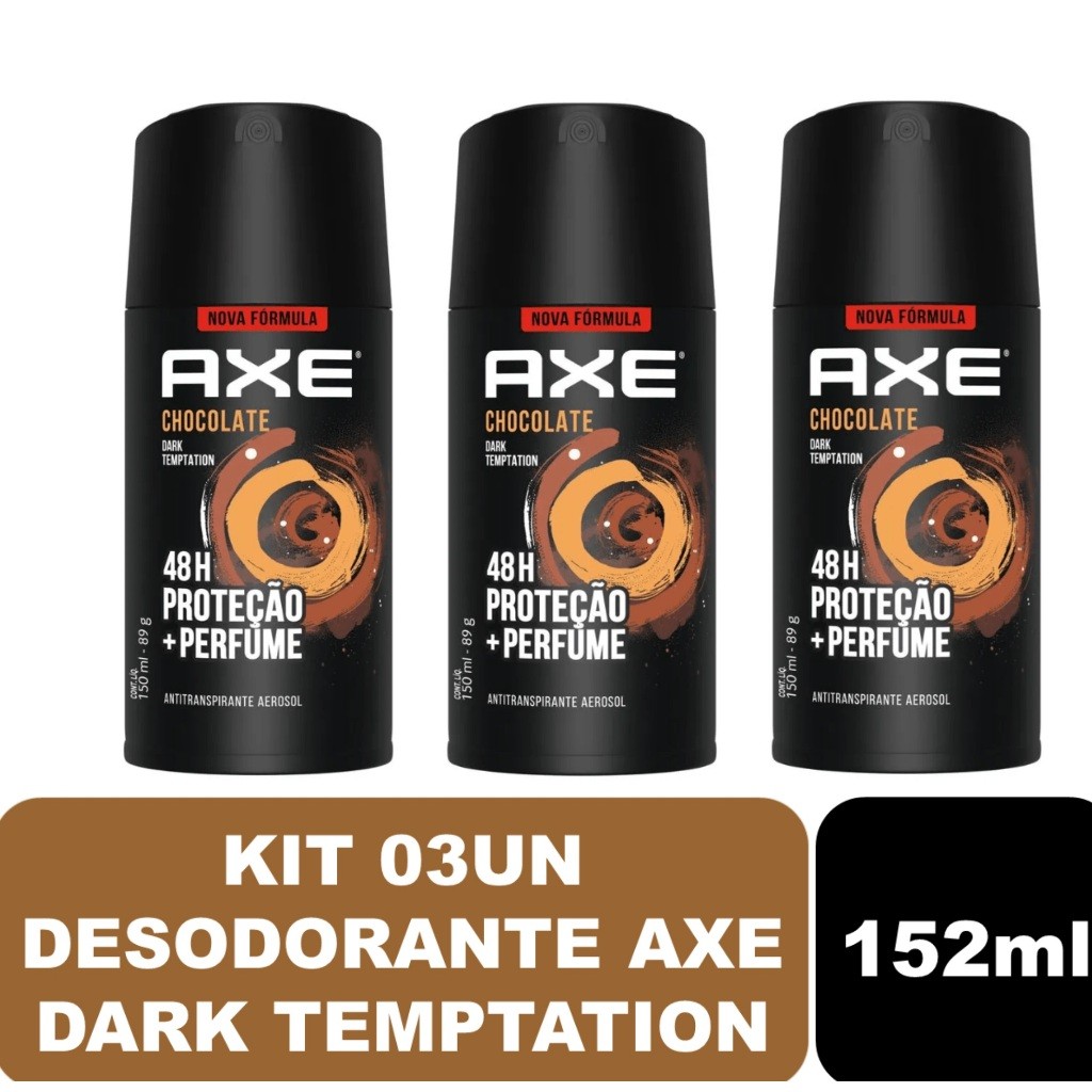 Kit 03un Desodorante Aerosol Axe Dark Temptation Chocolate 48h | Shopee ...