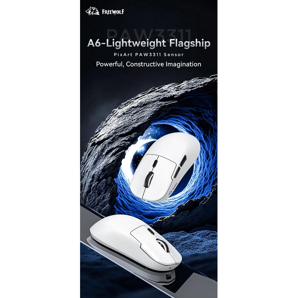 FREEWOLF A6 Mouse Gamer Sem Fio 24000DPI Bluetooth/2.4G/USB-C 59g ...
