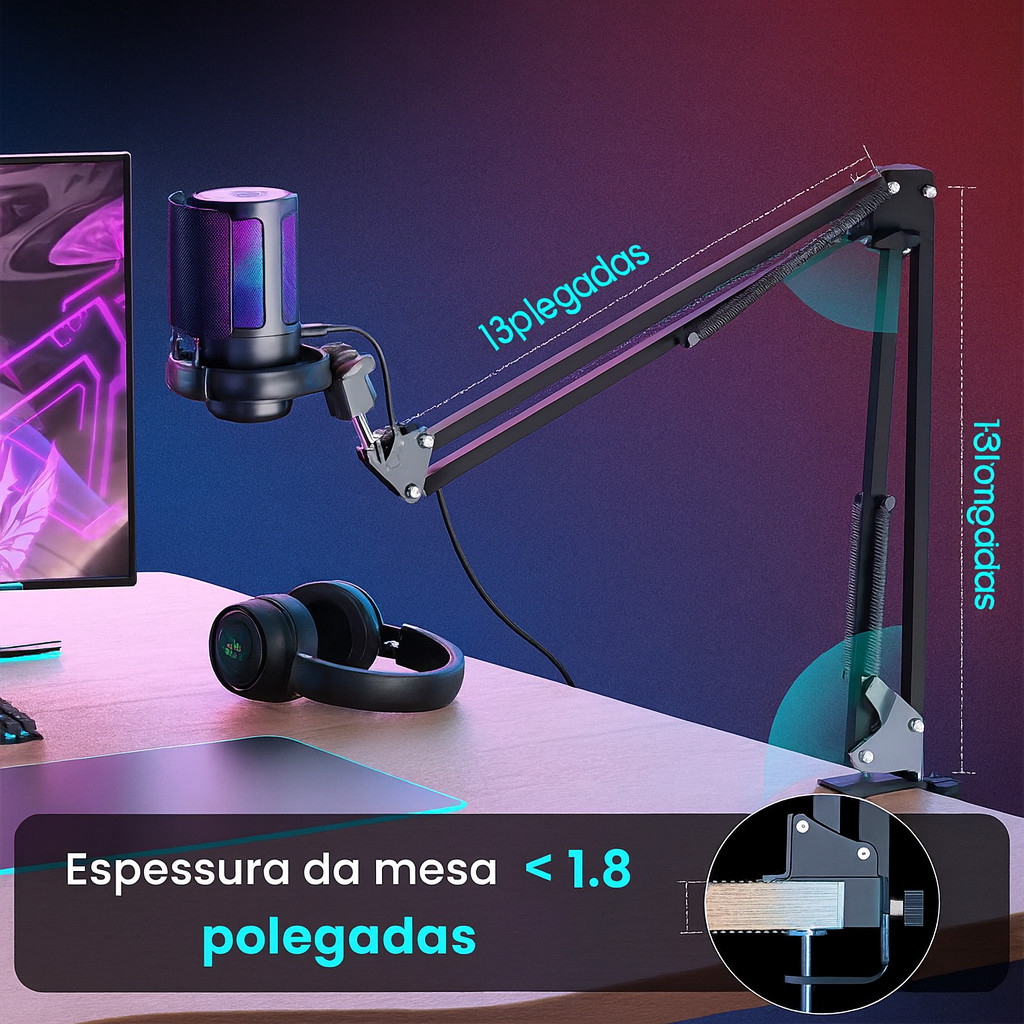 Microfone Condensador Gamer Live Led Rgb Braço Articulado | Shopee Brasil