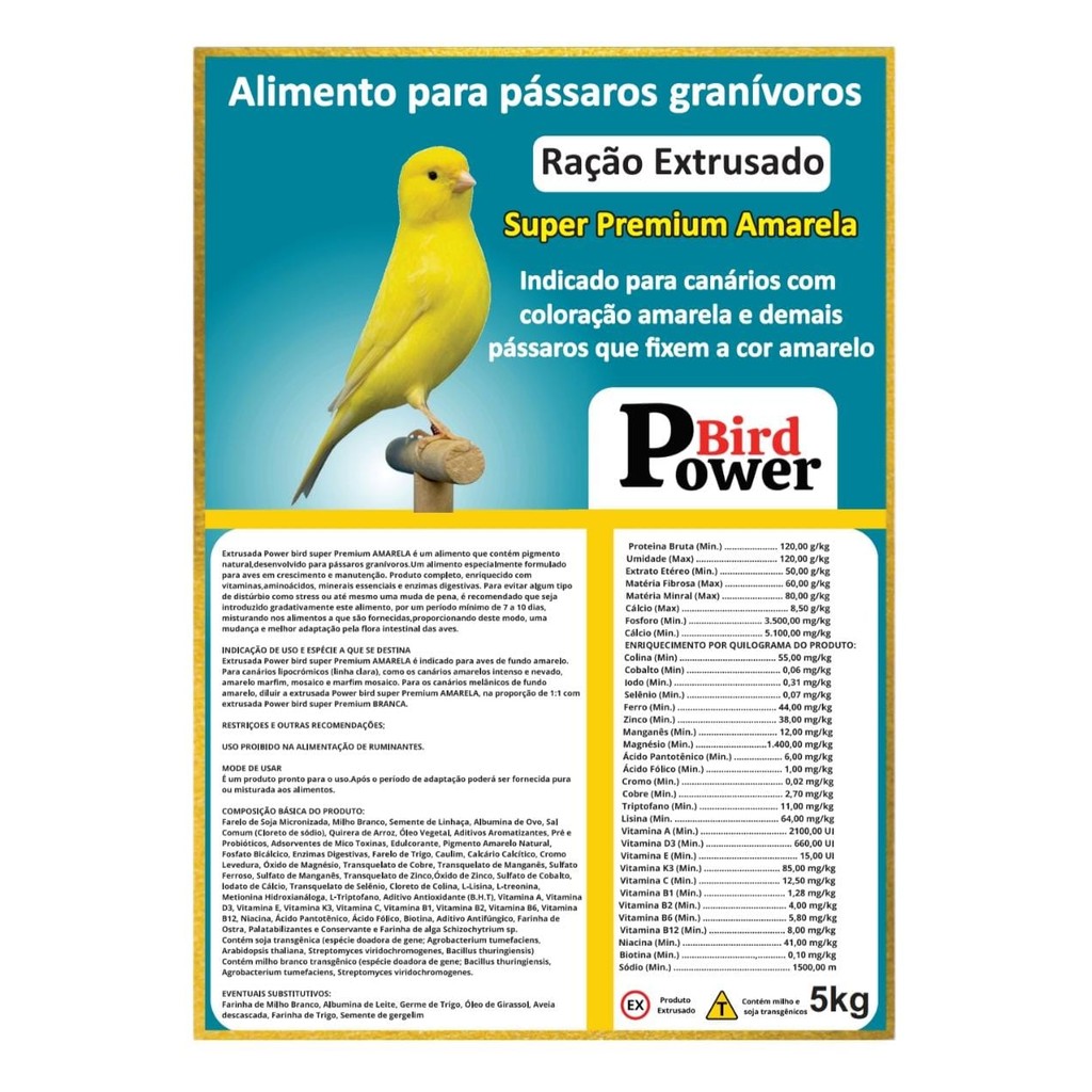 Extrusada Power Bird Canarios Amarela 5Kgs | Shopee Brasil