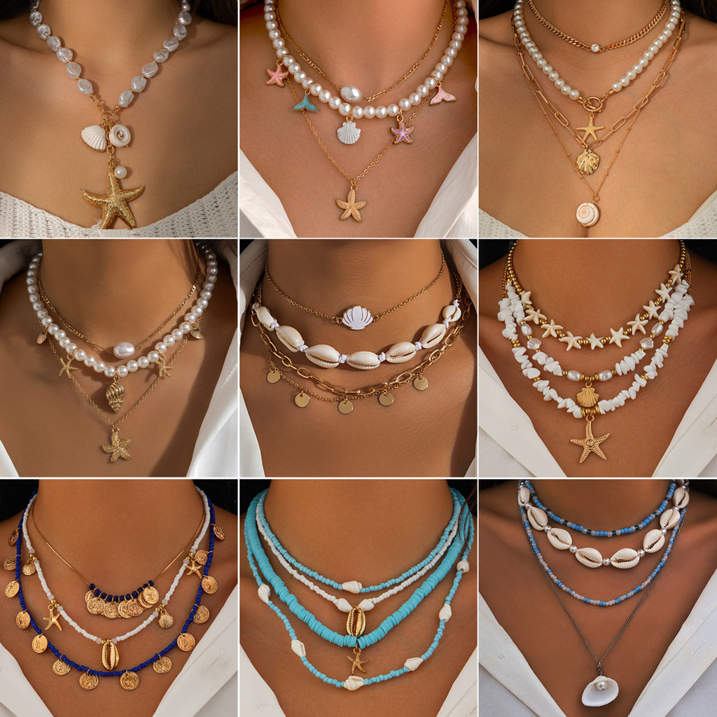 Acessórios de moda Colar de contas de praia imitação de pérola com ...