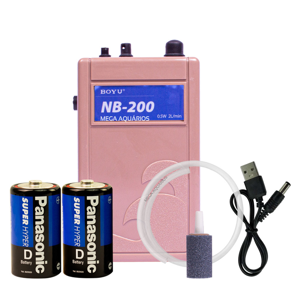 Compressor bomba ar oxigenador com pilhas nobreak Boyu NB-200 queda luz aquário liga ...