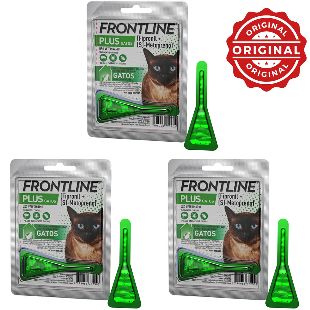 3 x Frontline Plus Gatos 1 a 10kg Antipulgas e Carrapatos | Shopee Brasil