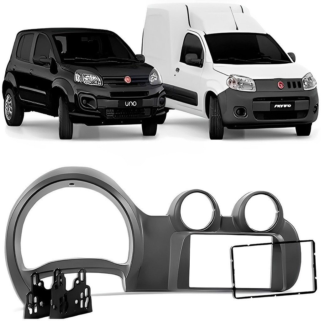 Moldura Painel Central 2 Din Novo Uno Vivace Fiorino 2014 à 2021 Som Mp5 Dvd Cinza | Shopee Brasil