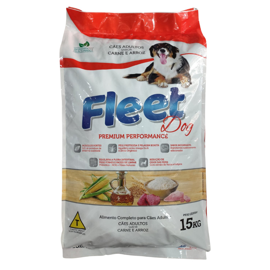 Ração Fleet Dog Premium 24% de proteínas Carne e Arroz Cães Adultos ...