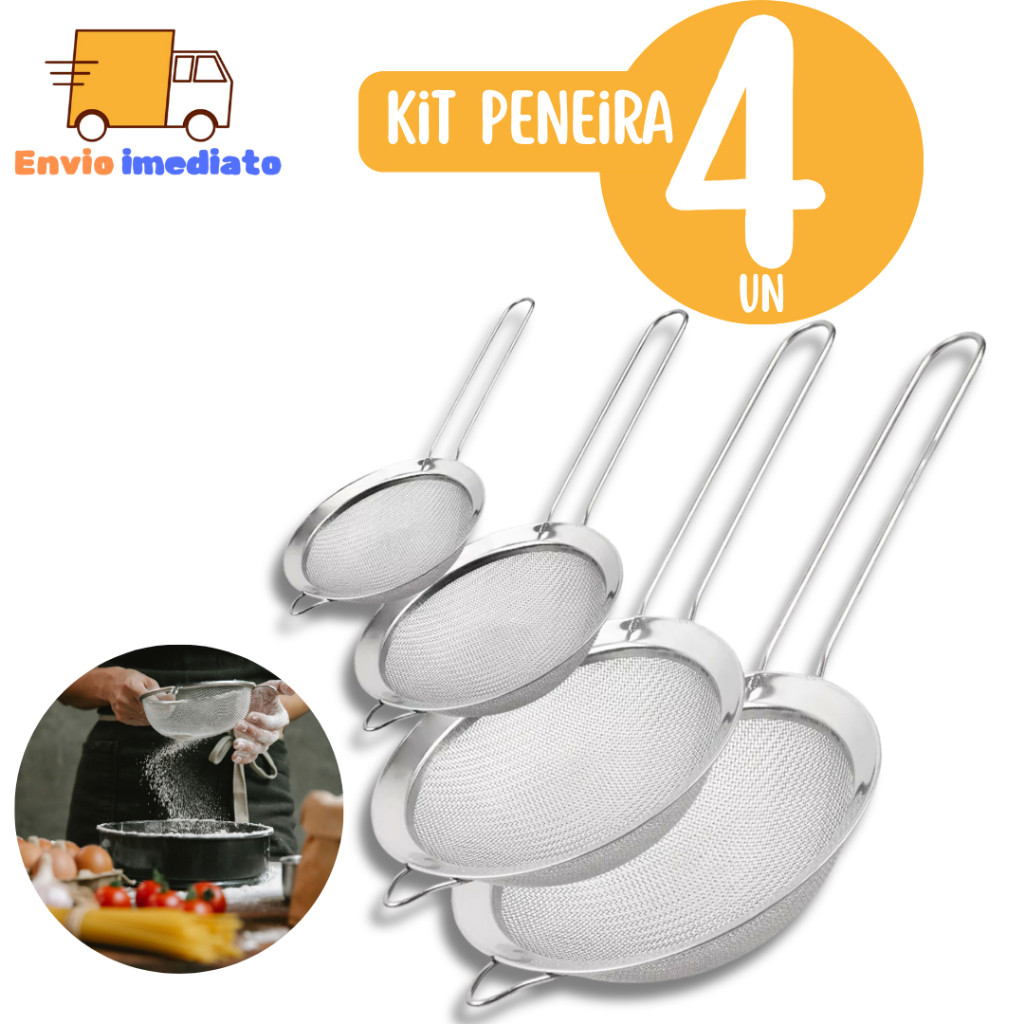 Kit Peneira Coador Funil em Aço Inox Multifuncional Para Farinhas ...