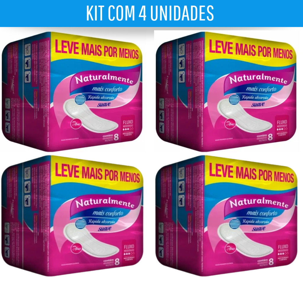 Kit 4 Absorvente Naturalmente Sem Abas Leve+ Pague- Contém 8 Unidades ...