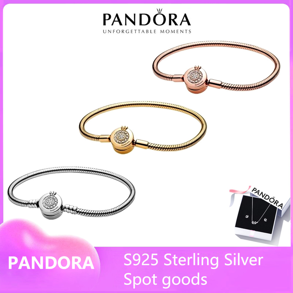 Pandora Em Prata Esterlina s925 100 % Autêntica [599046c01] Momento glitter Crown o chain ...