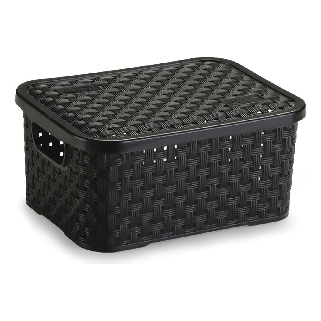 Caixa Cesto Organizador Multiuso Rattan Pp C/ Tampa - Nitron Cor Preto | Shopee Brasil