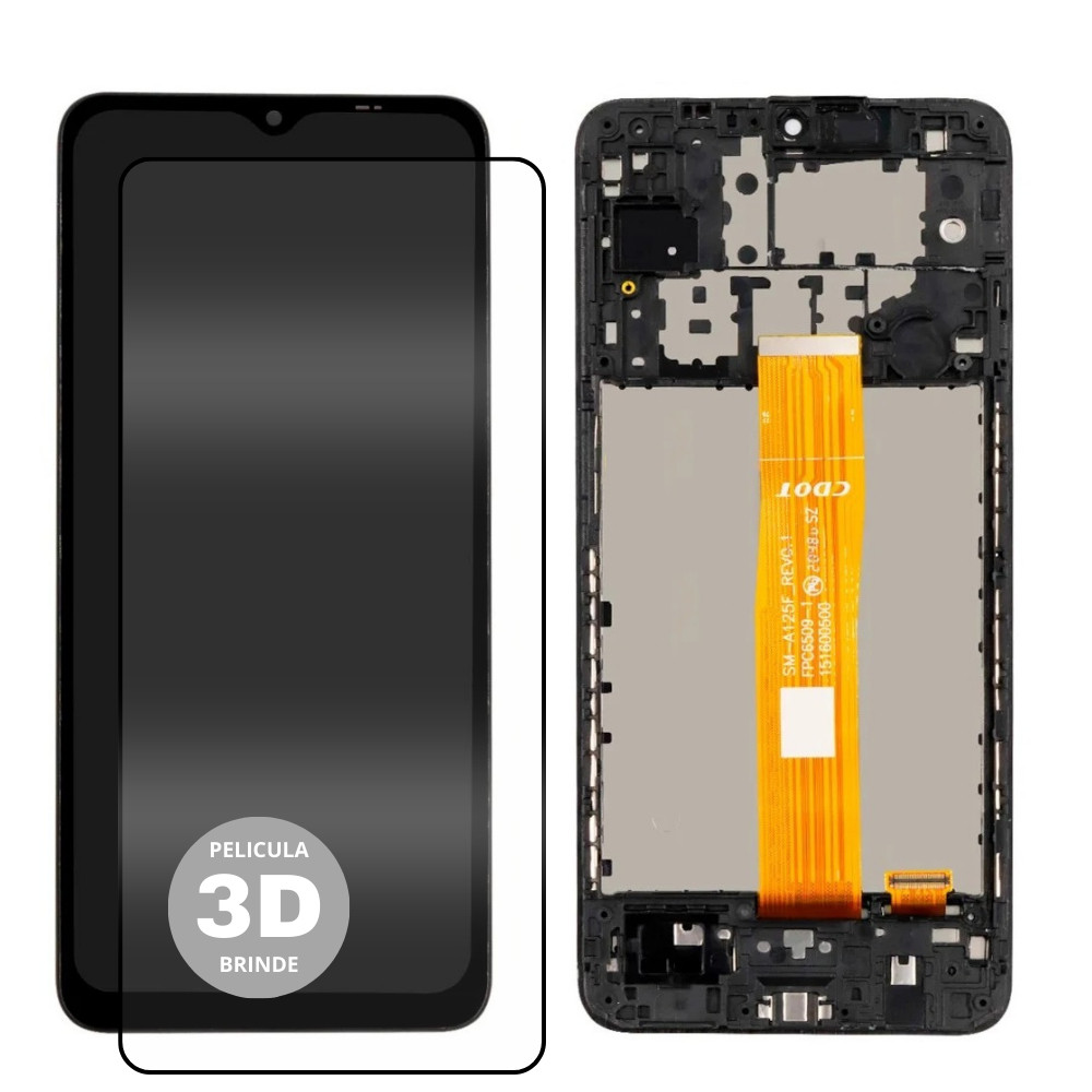 Tela Display Lcd Frontal Sam A12 (A125) Preto Com Aro + Película 3D | Shopee Brasil