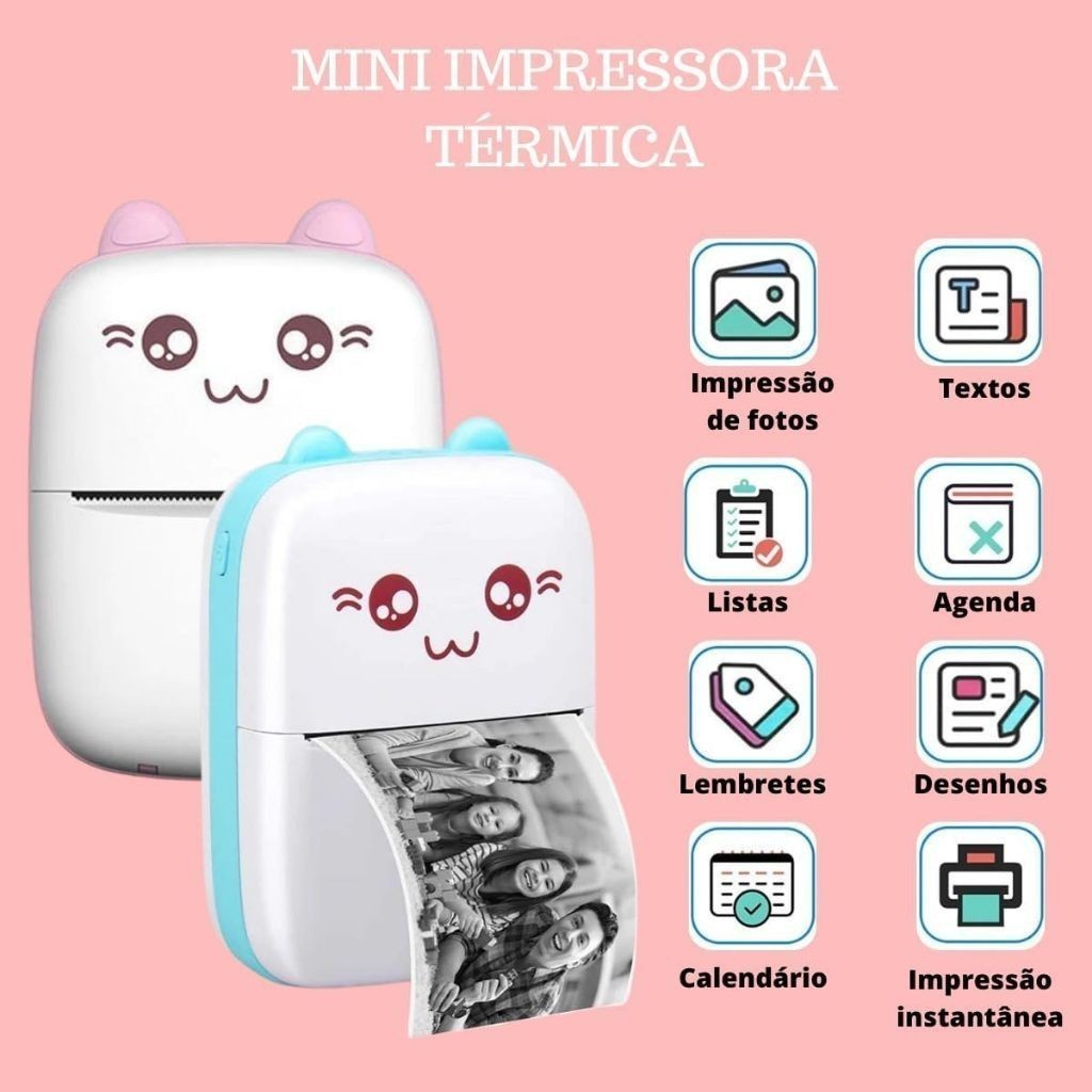 Mini Impressora Térmica Portátil De Bolso Impressão Sem Fio Fotos Notas ...