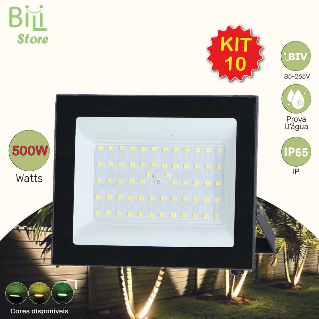 Kit 10 Holofote Refletor Led ECO Pro 500W Luz Fria IP65 | Luz Econômica | Para Jardim | Shopee ...