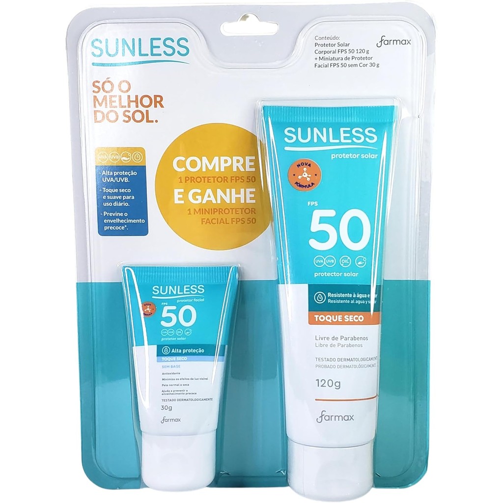 Kit Sunless Protetor Solar Sunless FPS50 120g + FPS50 30g | Shopee Brasil