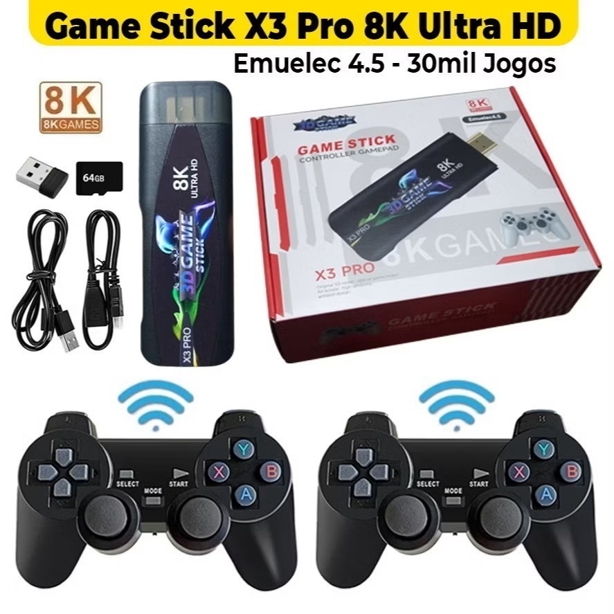 X3 Pro Ultra Hd 8K 64GB +2 Controles Sem Fio +30mil Jogos Retrô ...
