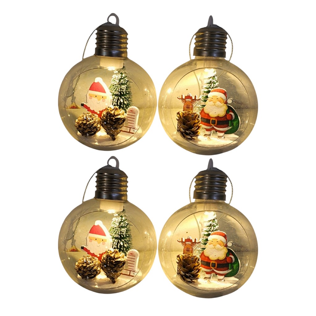 Kit 4 Bolas Natal Luz Led Papai Noel Enfeite Natalino Arvore | Shopee ...