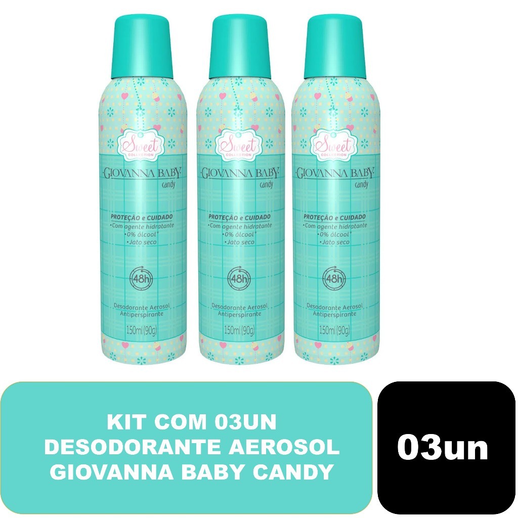 Kit 03un Desodorante Aerosol Giovanna Baby Candy 150ml | Shopee Brasil