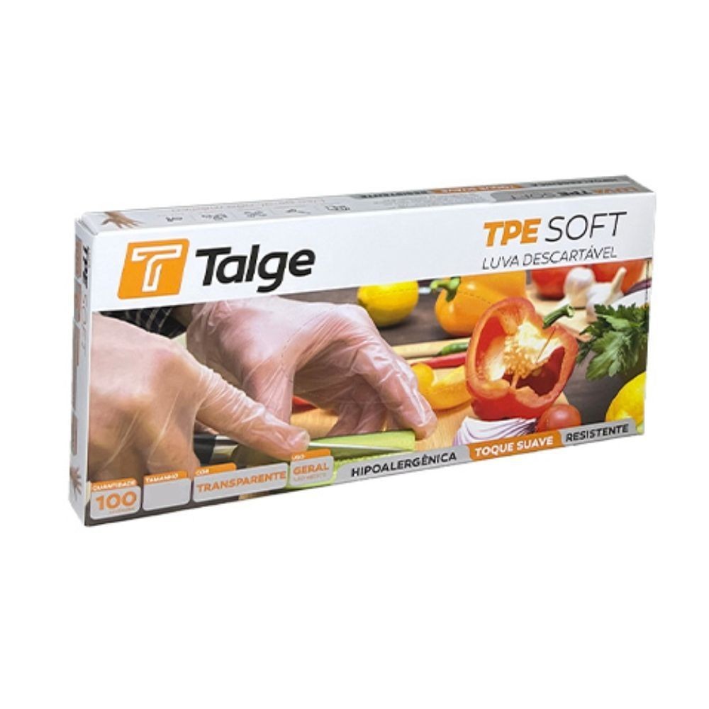 LUVA TALGE TPE SOFT DESCARTÁVEL TRANSPARENTE M 100 UNI TAM G | Shopee ...