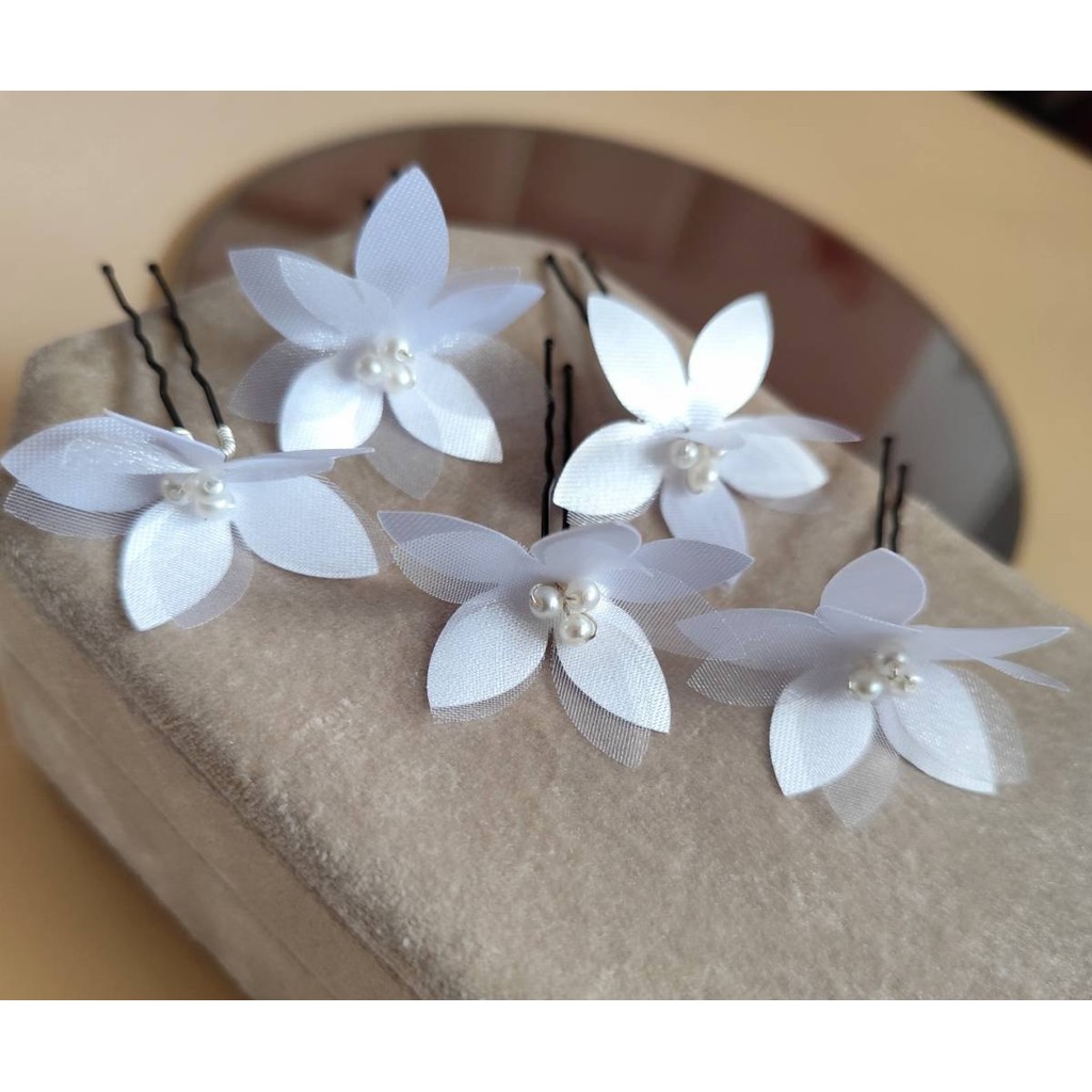 Grinalda Flor de Cetim e Organza Grampos Penteado Noiva | Shopee Brasil