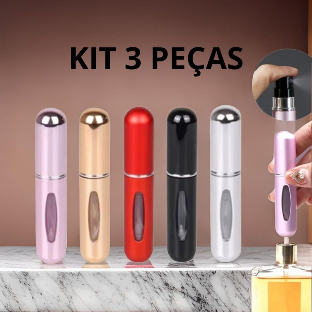 Kit 3 Porta Perfume Recarregável Portátil Cores Variadas 5ml Envio ...